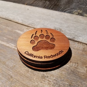 Bear Paw Wood Coasters Set of 4 California Redwood Laser - Etsy