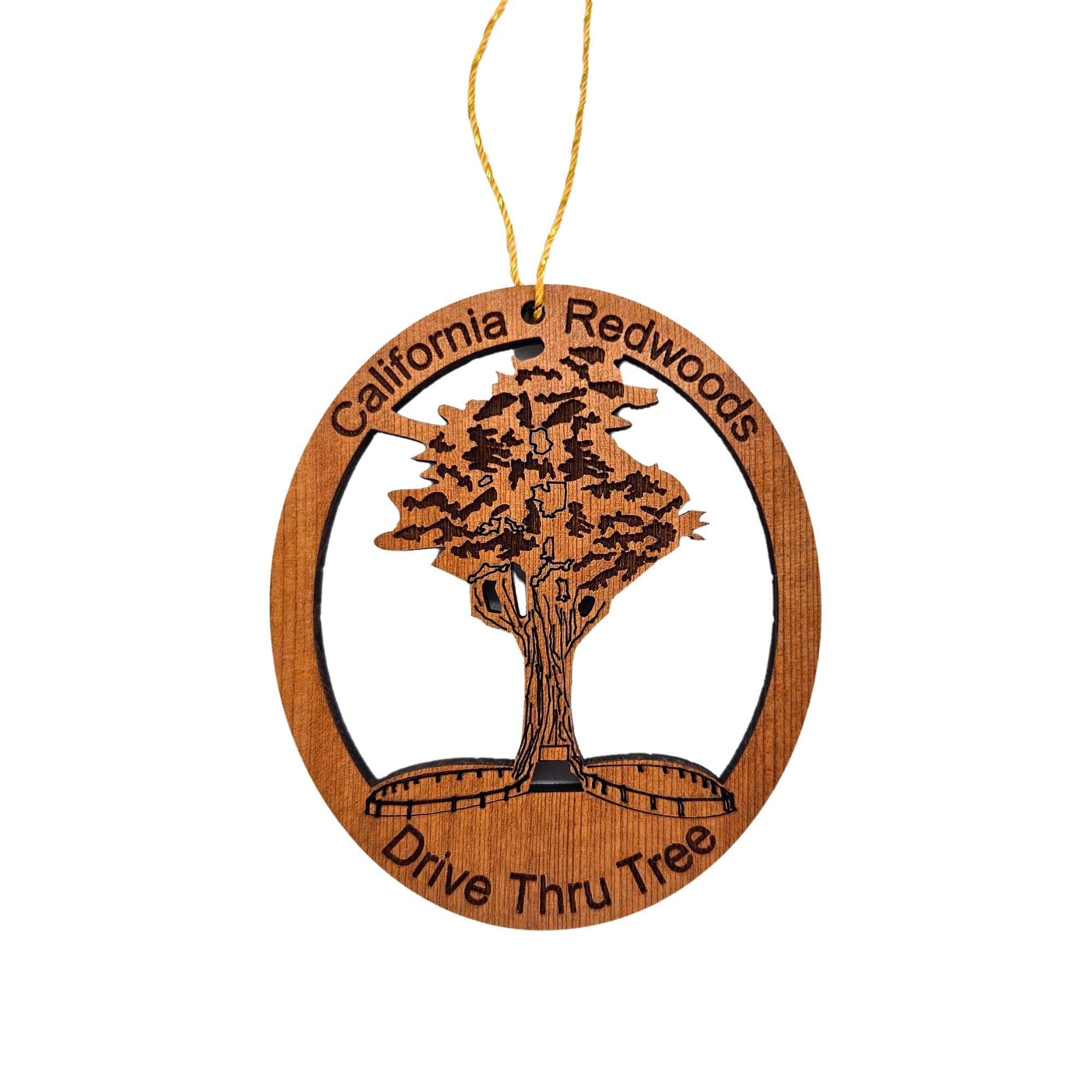 Wood Christmas Ornament Drive Thru Tree Oval California Redwoods Laser ...