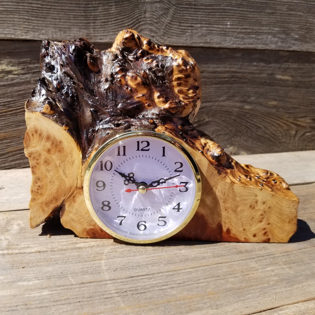Redwood Burl Clock Table Shelf Mantle Desk Office Gifts for Men 2 Tone ...