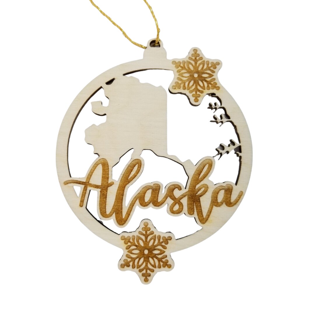 Alaska Wood Ornament - AK State Shape With Snowflakes Cutout - Handmade ...