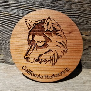 Wolf Wood Coasters Set of 4 California Redwood Laser Engraved Souvenir ...