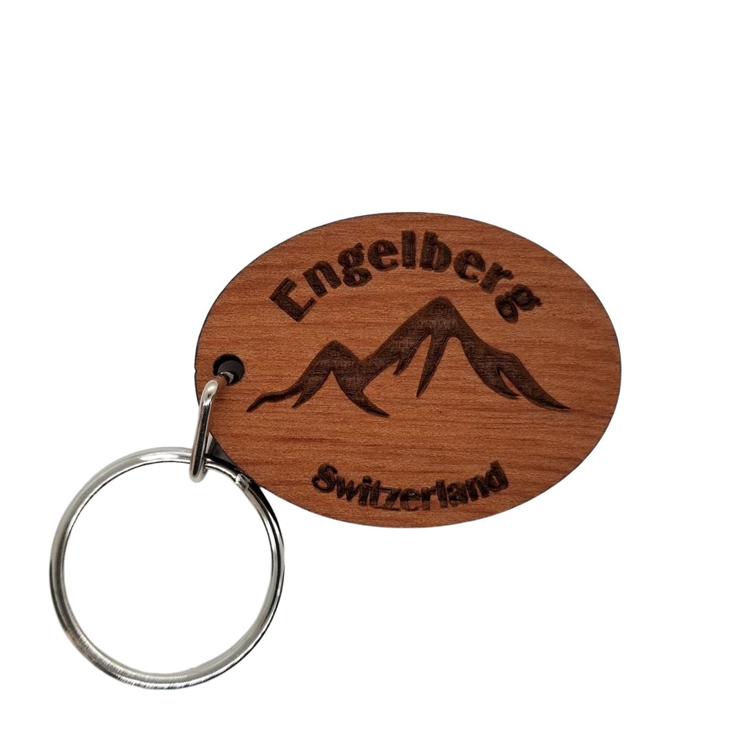 Engelberg Switzerland Keychain Mountains Handmade Wood Keyring Souvenir ...