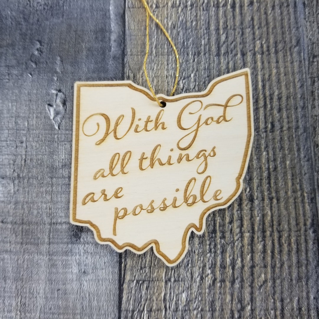 Ohio Wood Ornament - OH State Shape With State Motto - Handmade Wood ...