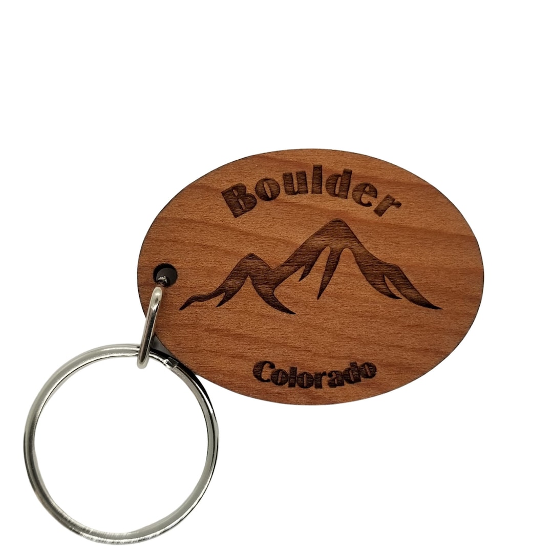 Boulder Colorado Keychain Mountains Wood Keyring CO Souvenir Resort Ski ...