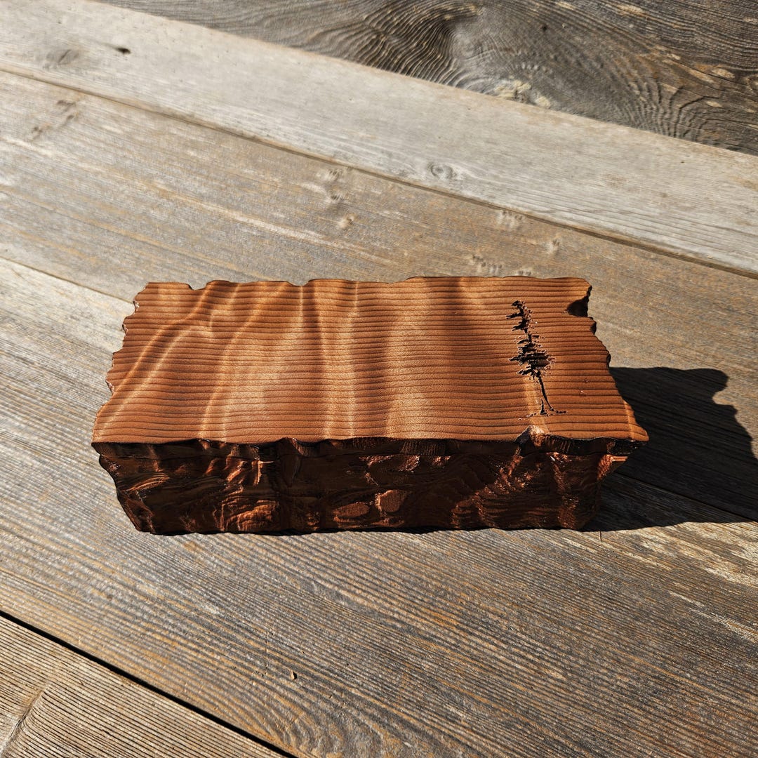 Handmade Wood Box With Redwood Tree Engraved Rustic Handmade Curly Wood ...
