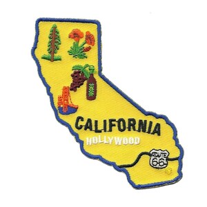 California State Patch CA Map Landmarks Redwoods Wine Poppies Route 66 ...