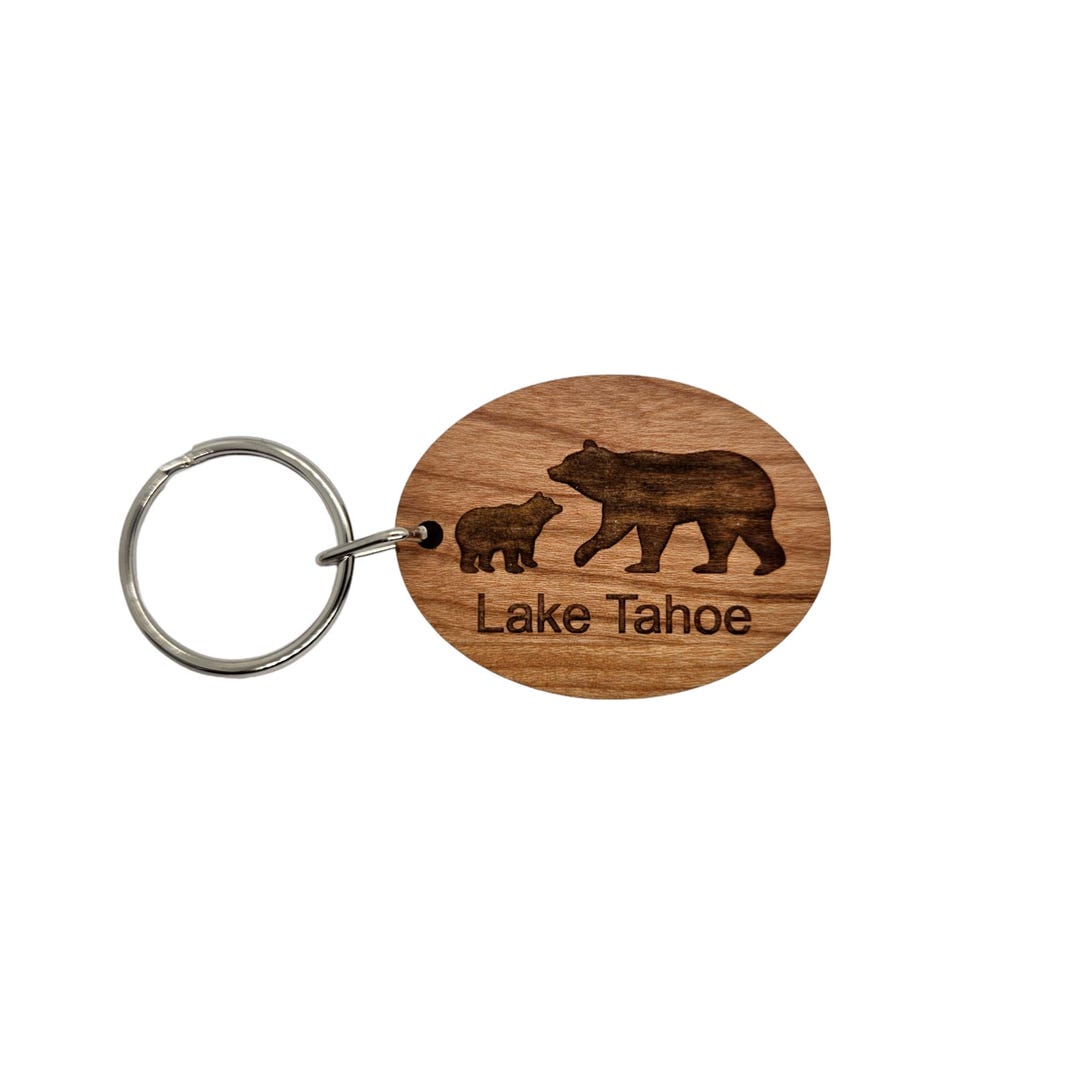 Lake Tahoe Bear and Cub Keychain Wood Keyring Souvenir Key Chain Key ...