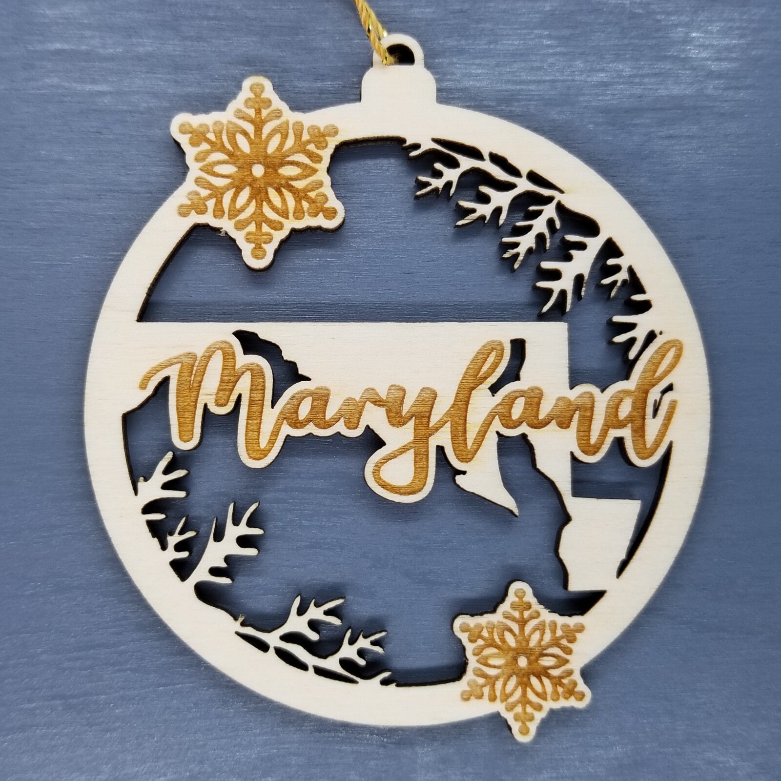 Maryland Wood Ornament - MD State Shape With Snowflakes Cutout ...