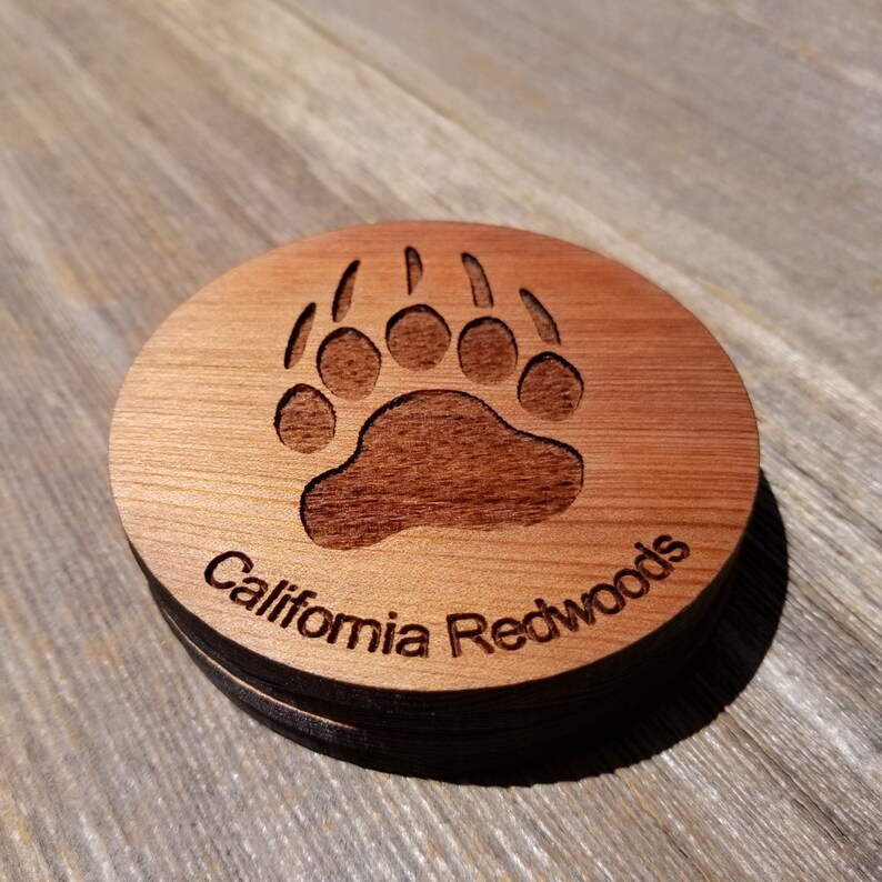 Bear Paw Wood Coasters Set of 4 California Redwood Laser - Etsy