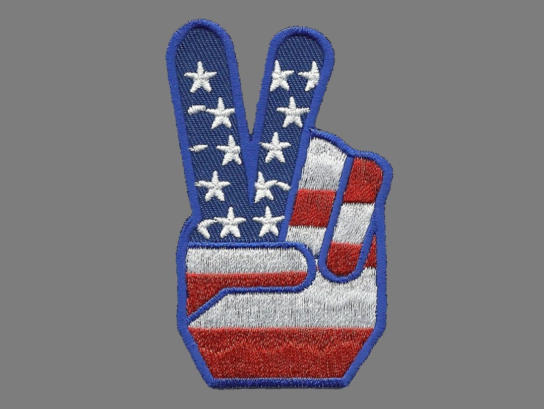 Fingers Peace Sign Patch USA Flag Stars and Stripes Patriotic Applique ...