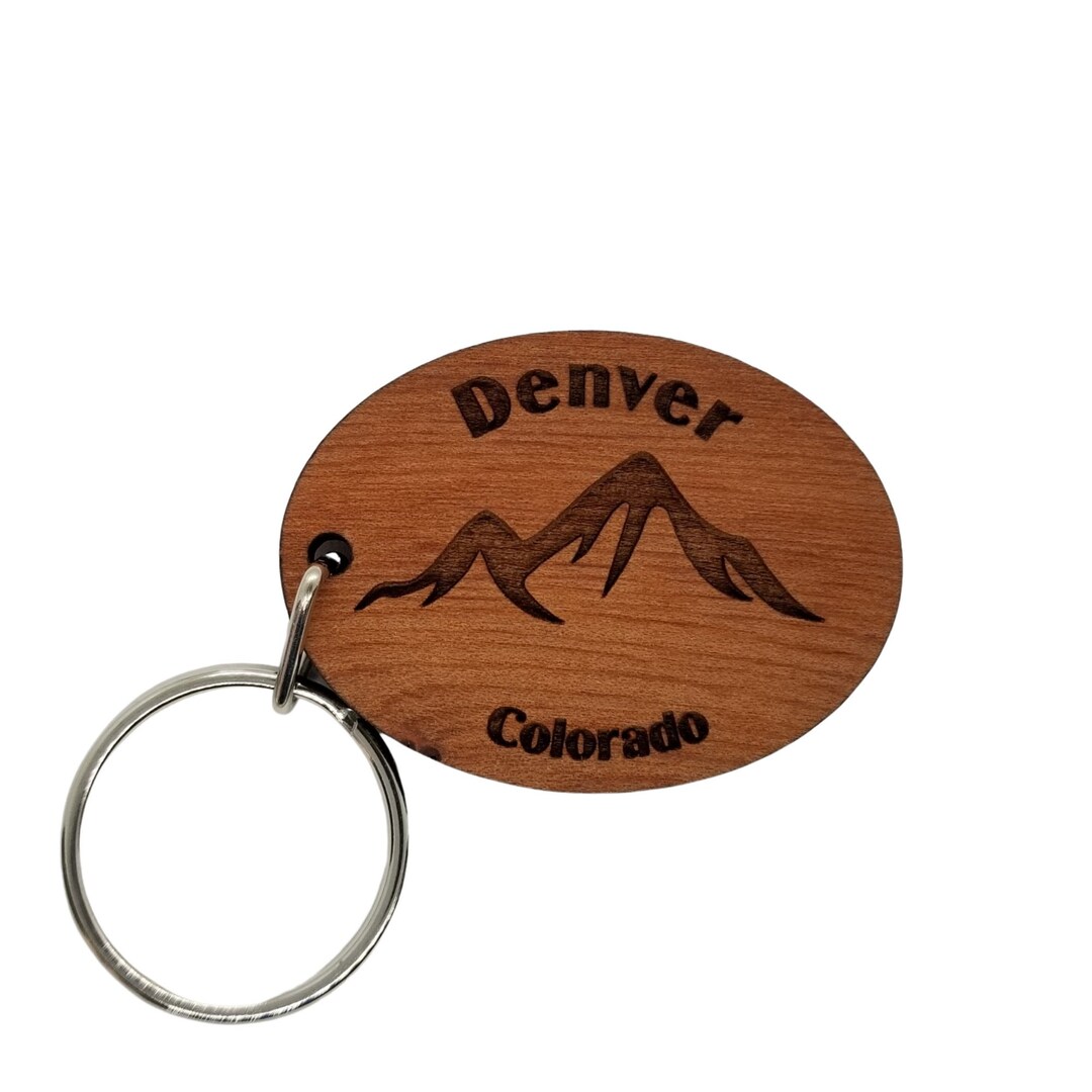 Denver CO Keychain Mountains Wood Keyring Colorado Souvenir Mountains ...