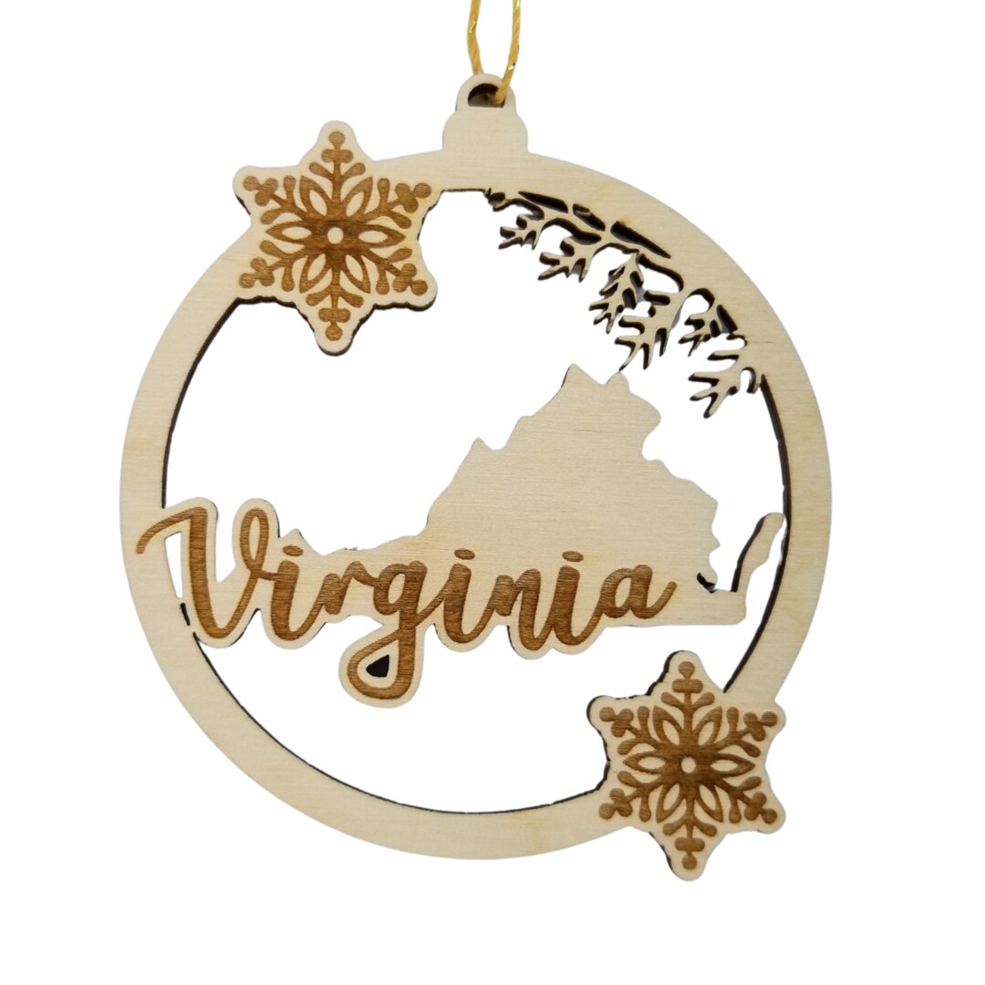 Virginia Wood Ornament - VA State Shape With Snowflakes Cutout ...