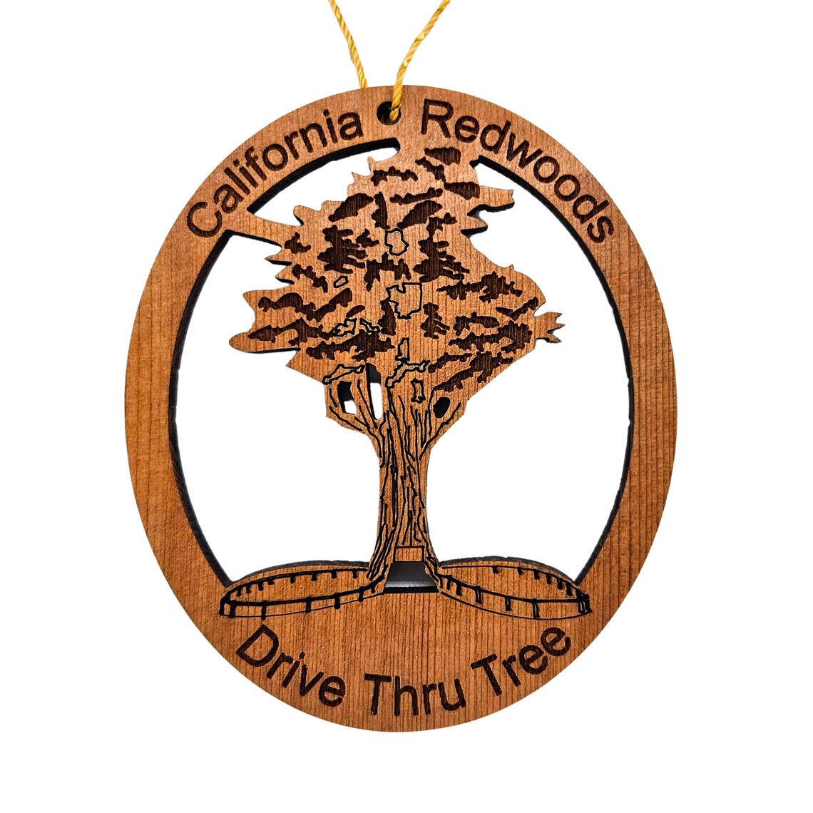 Wood Christmas Ornament Drive Thru Tree Oval California Redwoods Laser ...