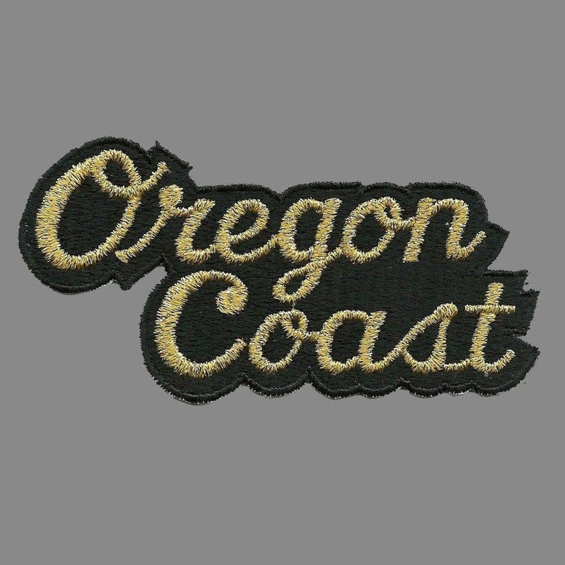 Oregon Coast Patch – Script Cursive Font Black and Gold Travel Patch ...