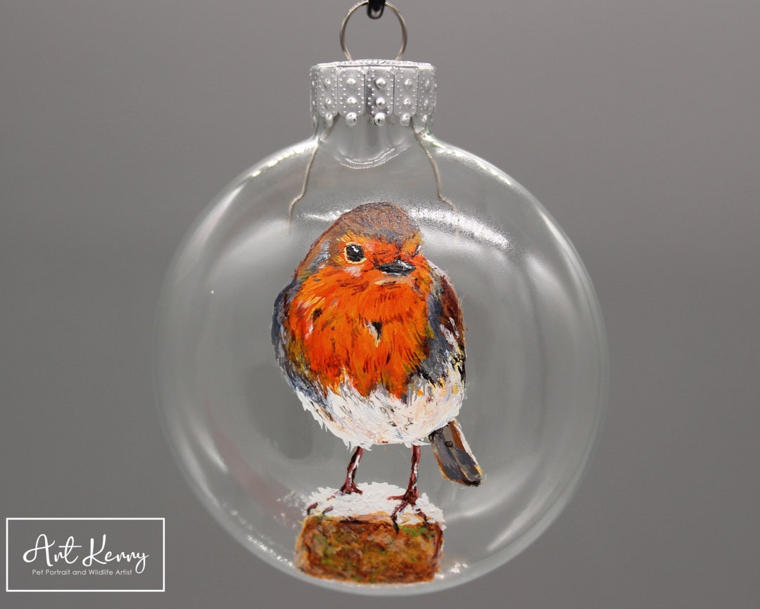Beautiful Robin Hand Painted Flat Glass Bauble Unique - Etsy