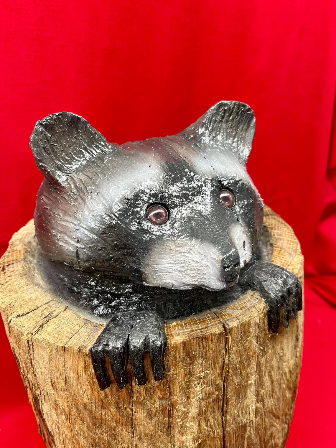 Raccoon in Log Chainsaw Carving - Etsy