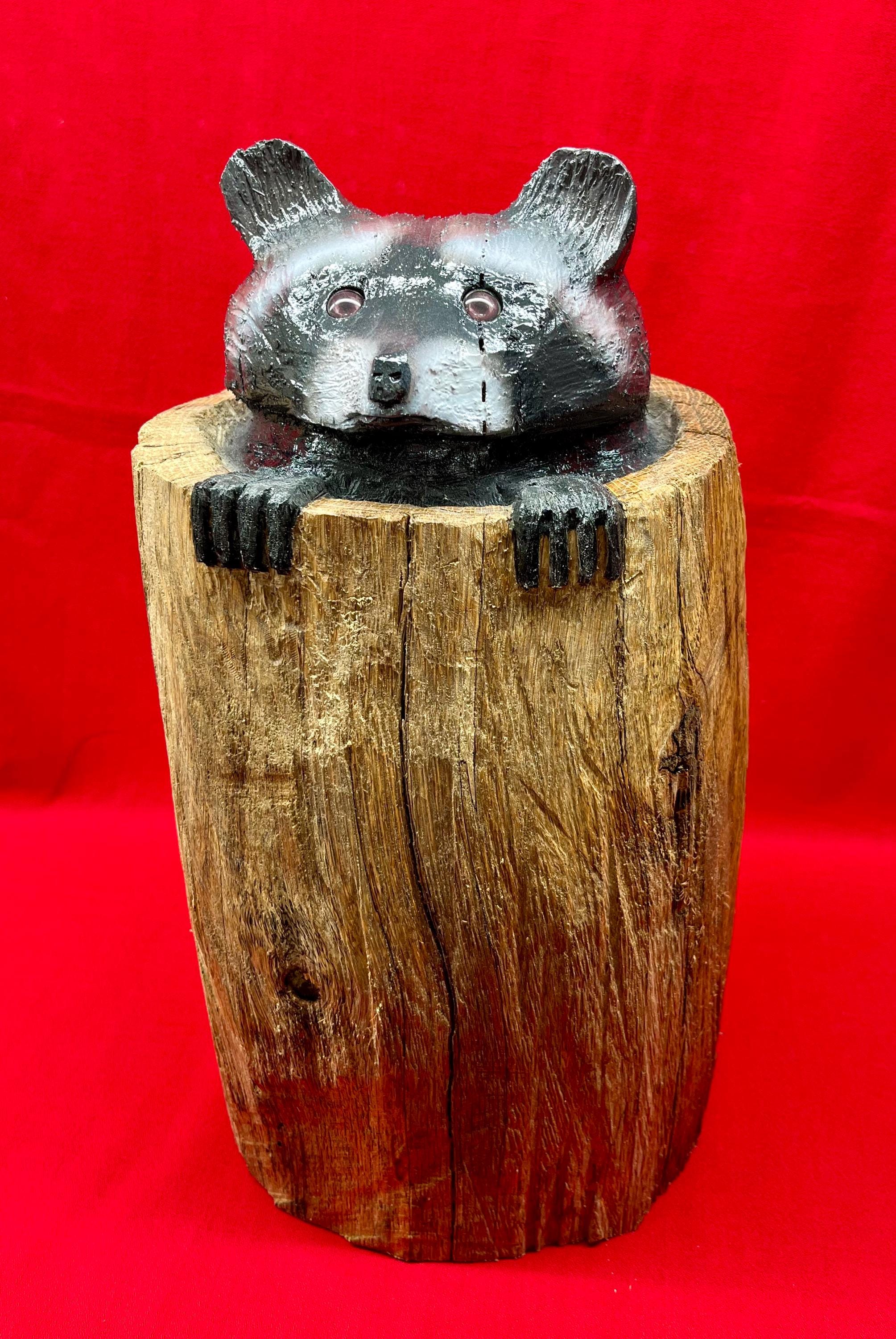 Raccoon in Log Chainsaw Carving - Etsy
