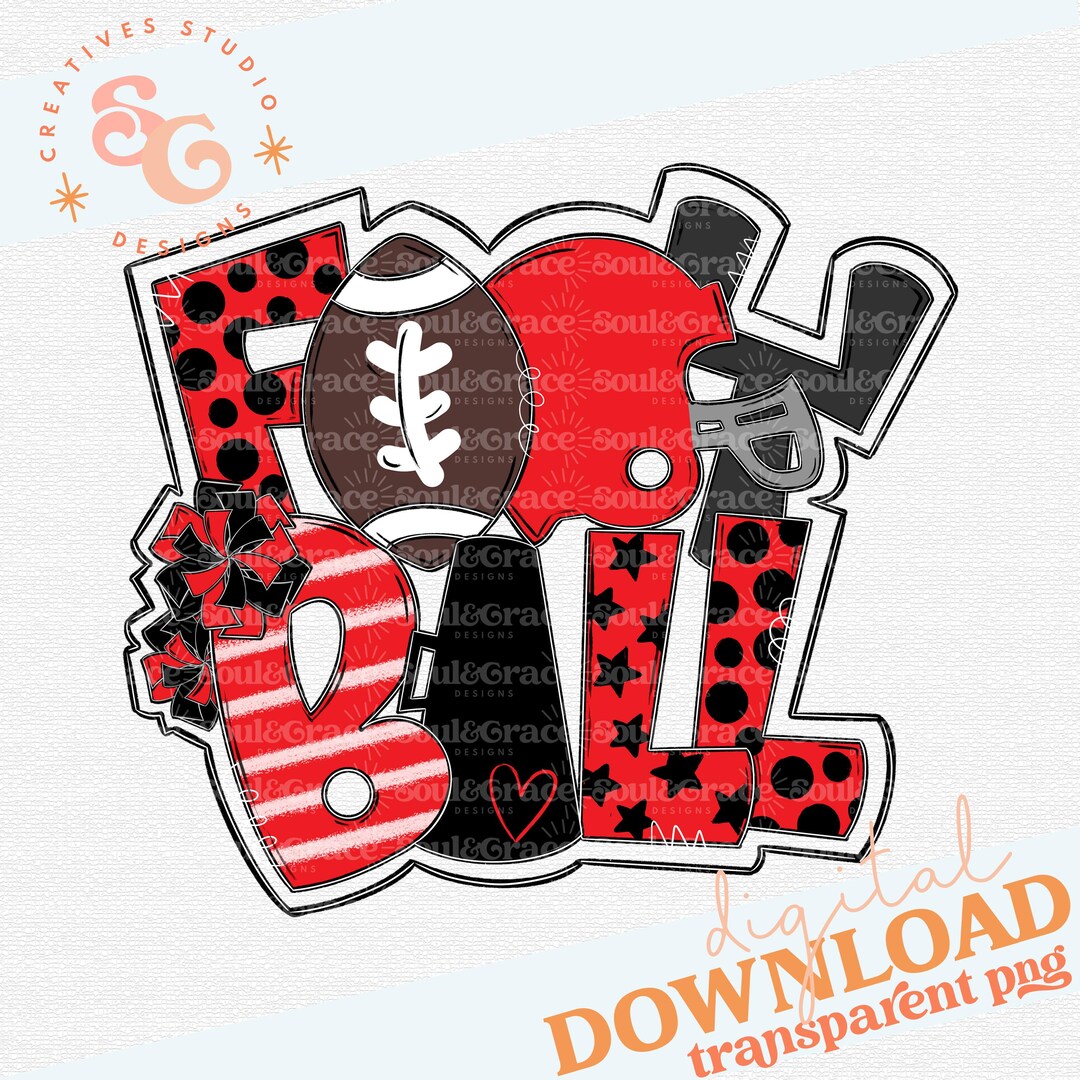 Football Word Art RED Black Digital Design, INSTANT DOWNLOAD, Png ...