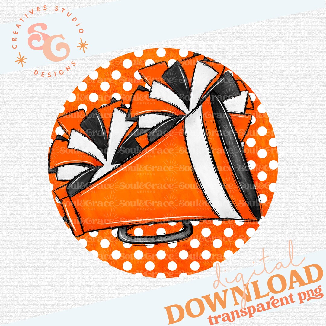 Cheer Pom and Megaphone ORANGE Digital Design, INSTANT DOWNLOAD, Png ...
