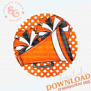Cheer Pom and Megaphone ORANGE Digital Design, INSTANT DOWNLOAD, Png ...