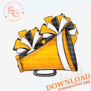 YELLOW Pom Poms and Megaphone Png for Shirts INSTANT DOWNLOAD, Cheer ...