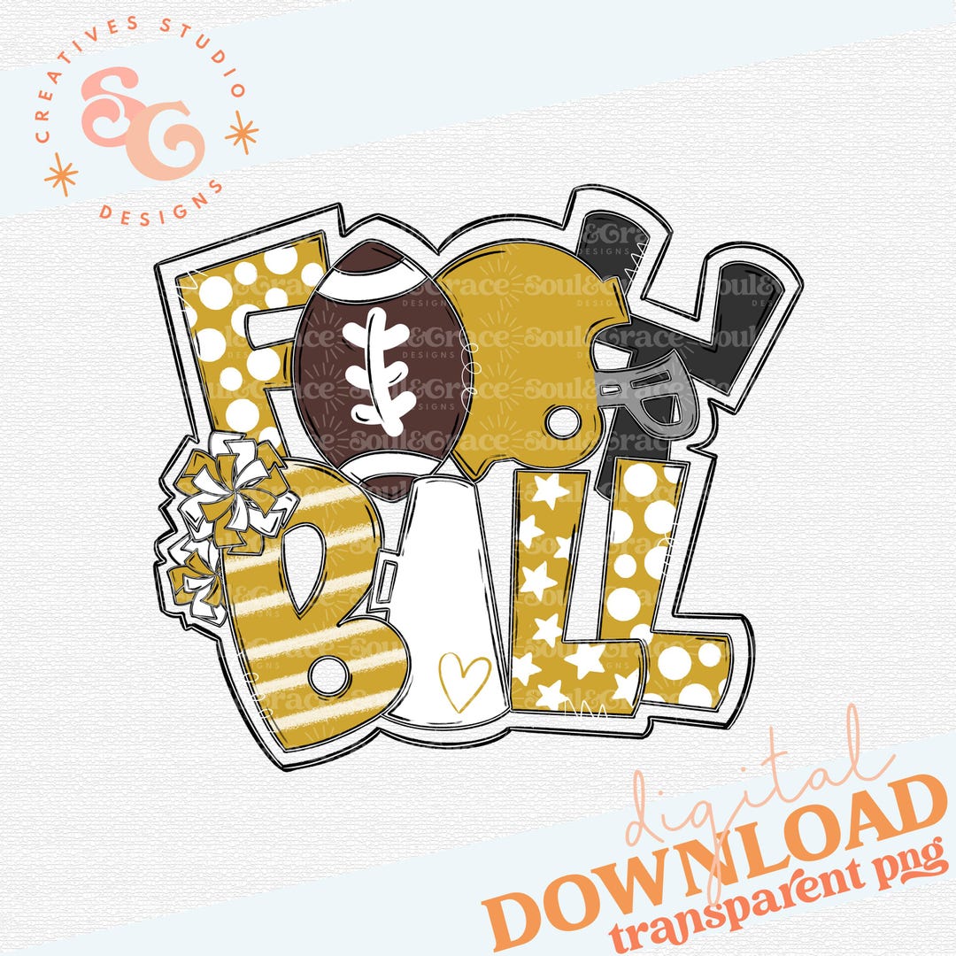 Football Word Art Football Word Art VEGAS Gold White Digital Design ...