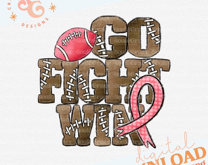 Go Fight WIN Breast Cancer Football Awareness October Pink Out Ribbon ...