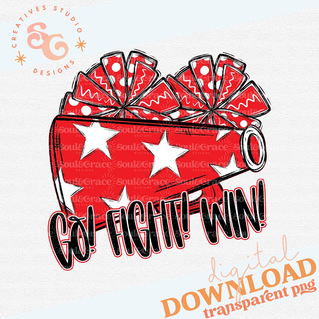 Go Fight Win Poms and Megaphones RED Digital Design, INSTANT DOWNLOAD ...