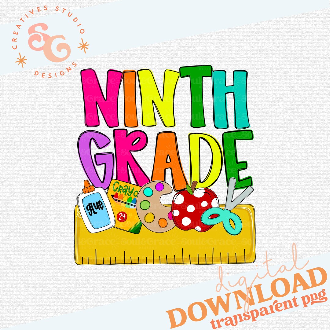 Whimsical School Spirit Ninth Grade Png for Teacher Shirts, Bright ...