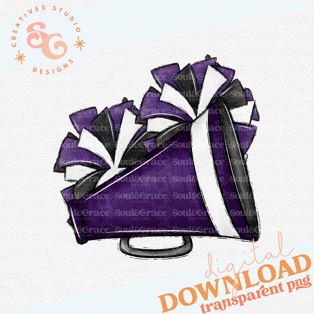 Cheer Poms and Megaphones PURPLE Digital Design, INSTANT DOWNLOAD, Png ...