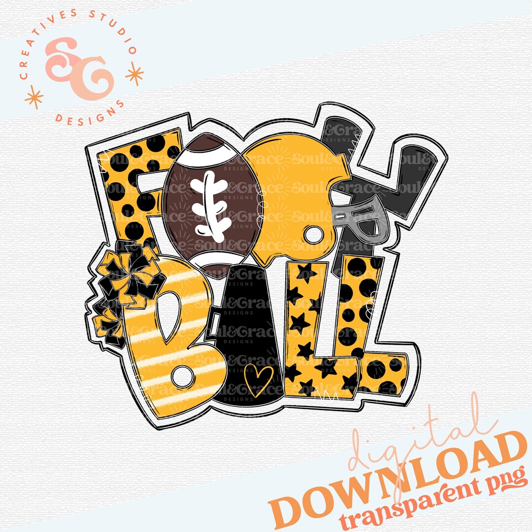 Football Word Art Football Word Art YELLOW Gold Black Digital Design ...