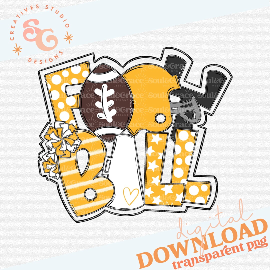 Football Word Art YELLOW Gold White Digital Design, INSTANT DOWNLOAD ...