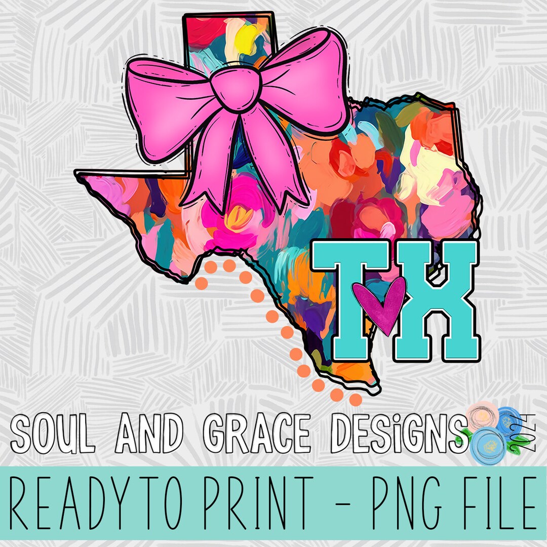 Pink Bow Texas Png for Shirts DIGITAL DOWNLOAD, Watercolor Floral ...