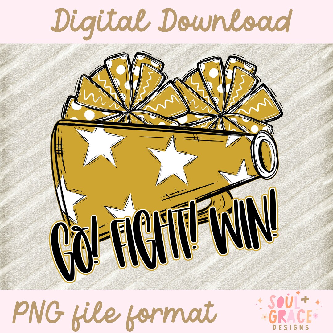 Go Fight Win Poms and Megaphones VEGAS Gold Digital Design INSTANT ...