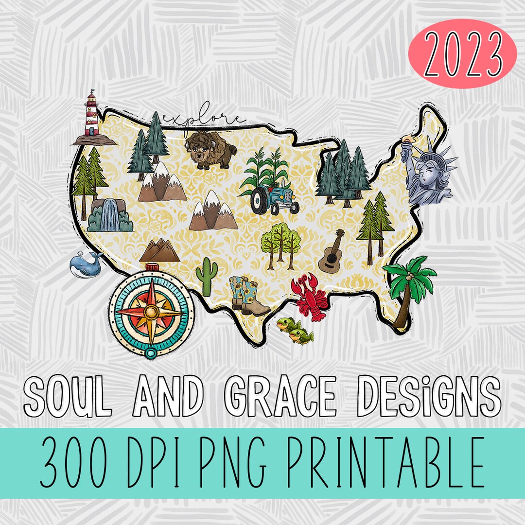 Explore USA Map - Regional Icons - National Parks - Digital Design ...