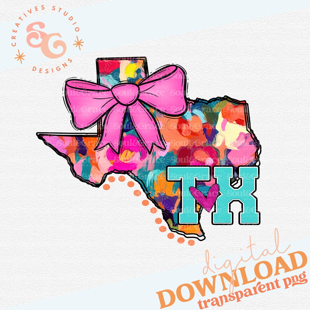 Pink Bow Texas Png for Shirts DIGITAL DOWNLOAD, Watercolor Floral ...
