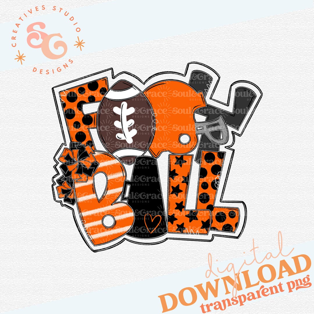 ORANGE Football Png Designs for Tshirts INSTANT DOWNLOAD, Football Mom ...