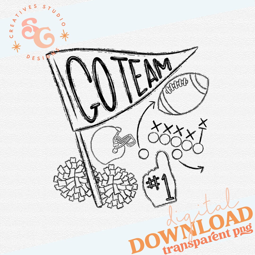 Football Go Team, Pennant With Ball, Fun Spirit Wear, Black and White ...