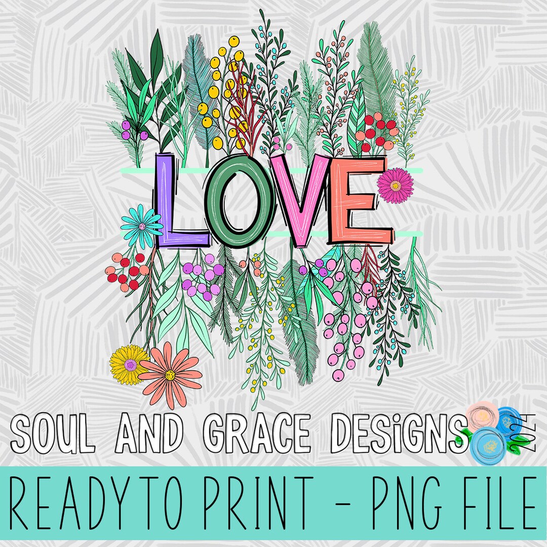 Floral Split Love Digital Design - INSTANT DOWNLOAD - Png Printable ...