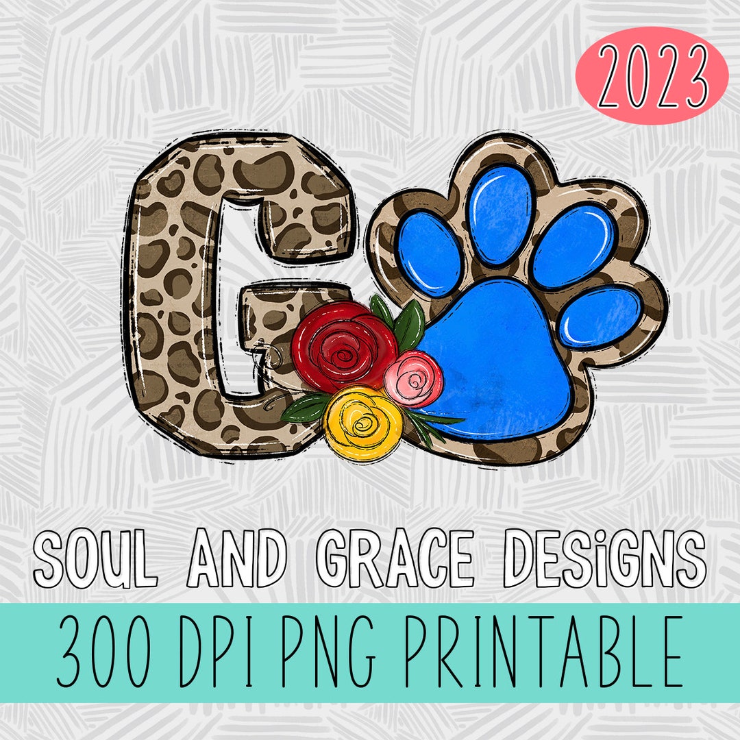 Go Paws Blue With Flowers - INSTANT DOWNLOAD - PNG Printable ...