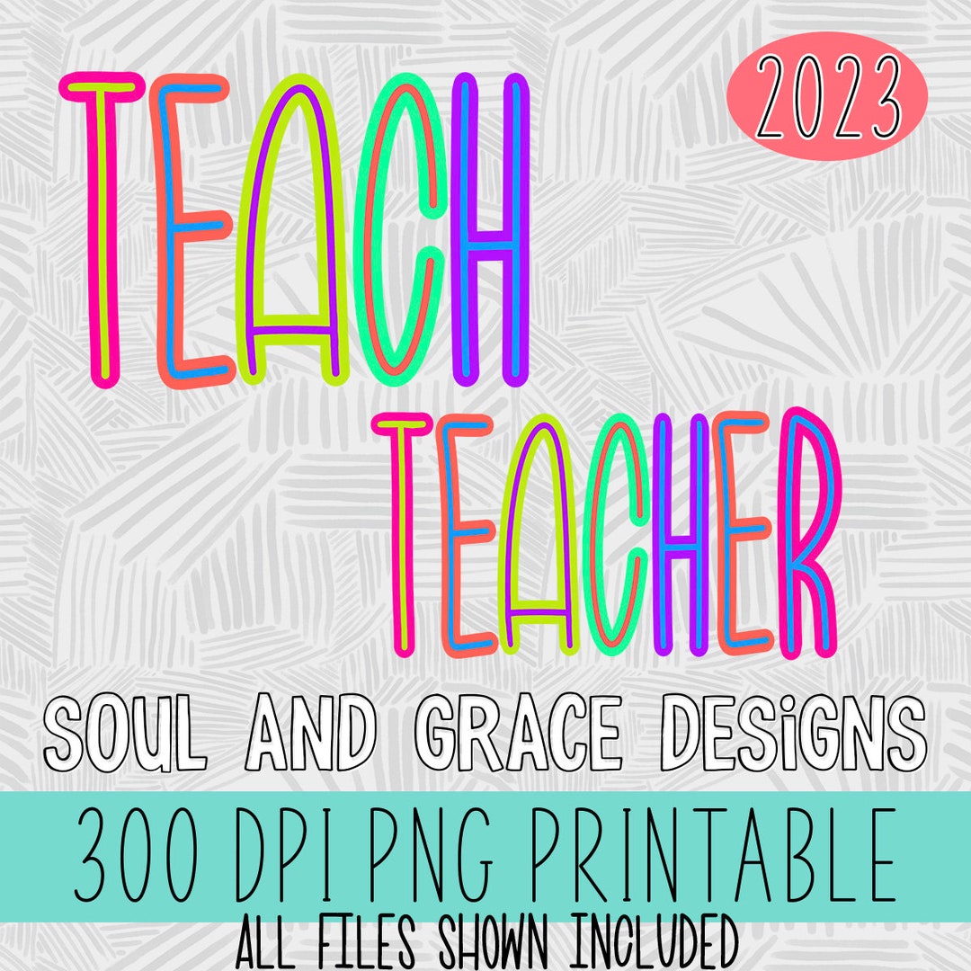 Teacher Teach Bright Colors Back to School Add a Name Digital Design ...