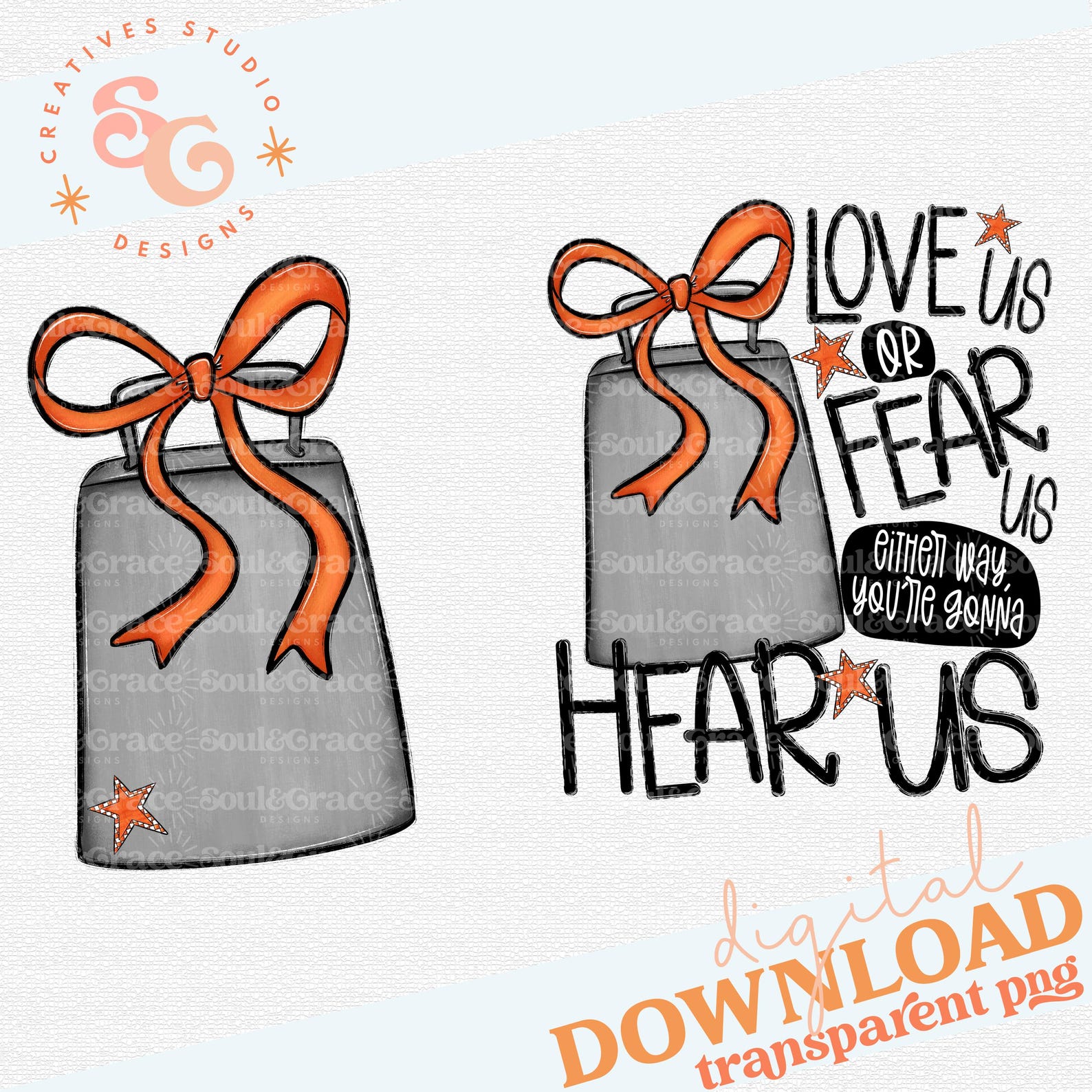 ORANGE Cheer Cow Bells Cheerleader Png for Shirts INSTANT DOWNLOAD ...