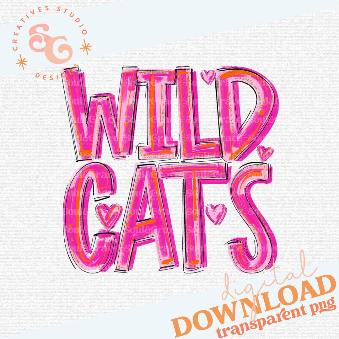 Hot Pink School Spirit Wildcats Png for Shirts Valentines Day ...