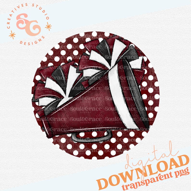 Cheer Pom and Megaphone MAROON Digital Design, INSTANT DOWNLOAD, Png ...