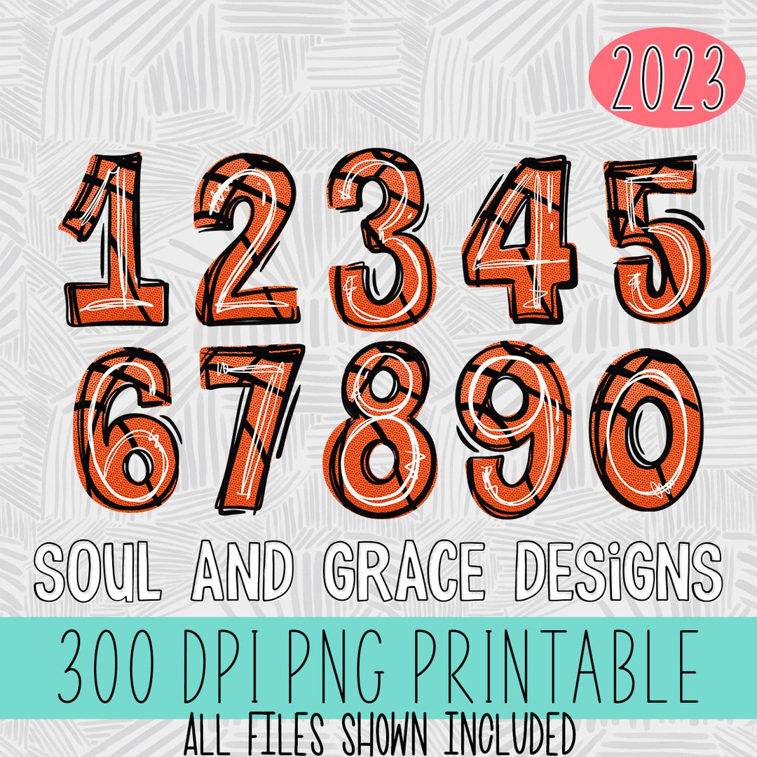 Basketball Doodle Numbers, Game Numbers, Digital Design, INSTANT ...
