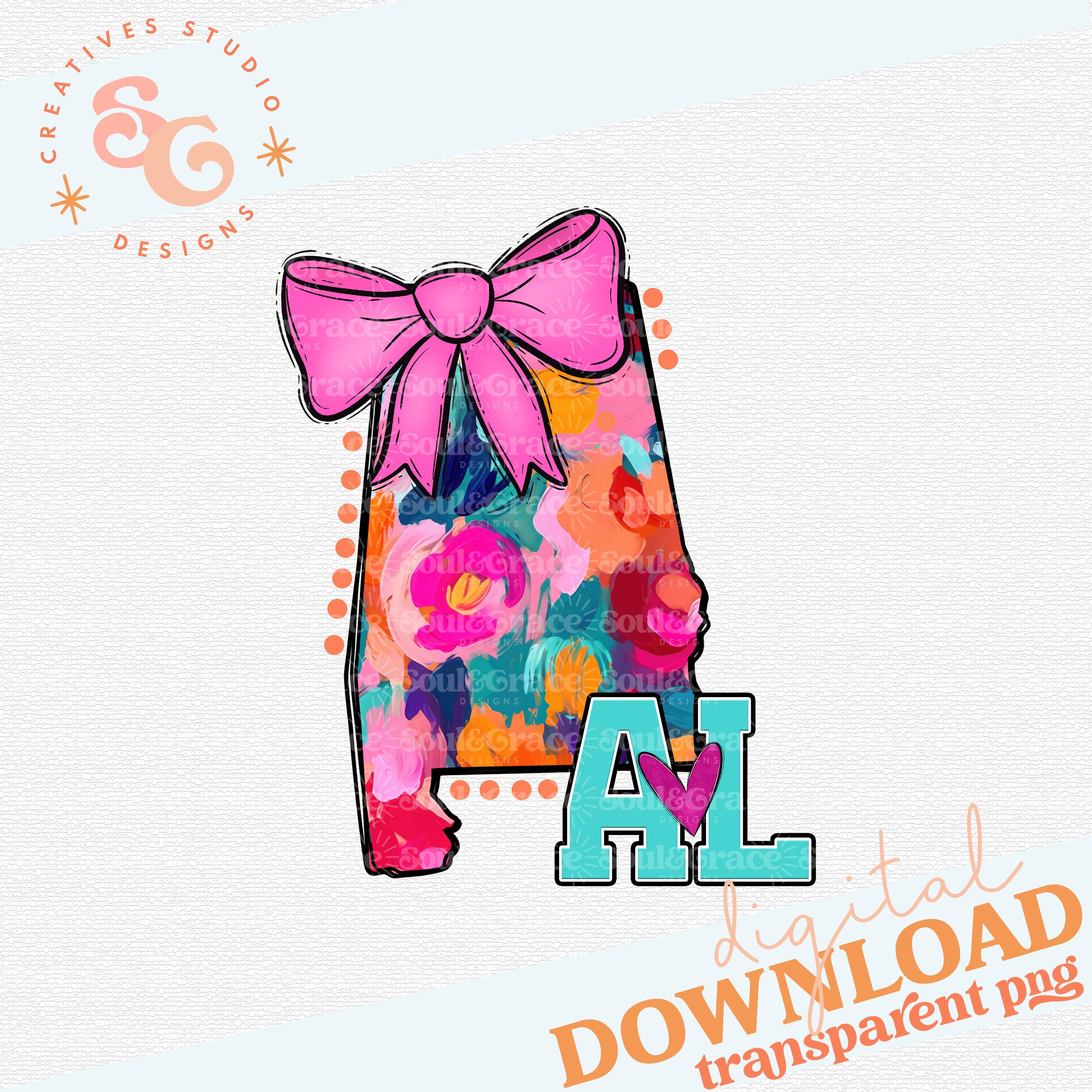 Pink Bow Alabama Png Designs for Stickers INSTANT DOWNLOAD, Alabama ...