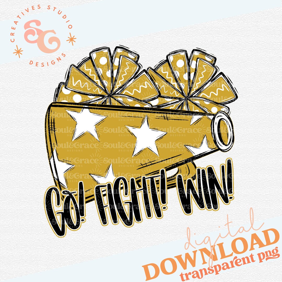 Go Fight Win Poms and Megaphones VEGAS Gold Digital Design, INSTANT ...