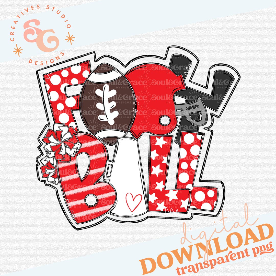 Football Word Art RED White Digital Design, INSTANT DOWNLOAD, Png ...