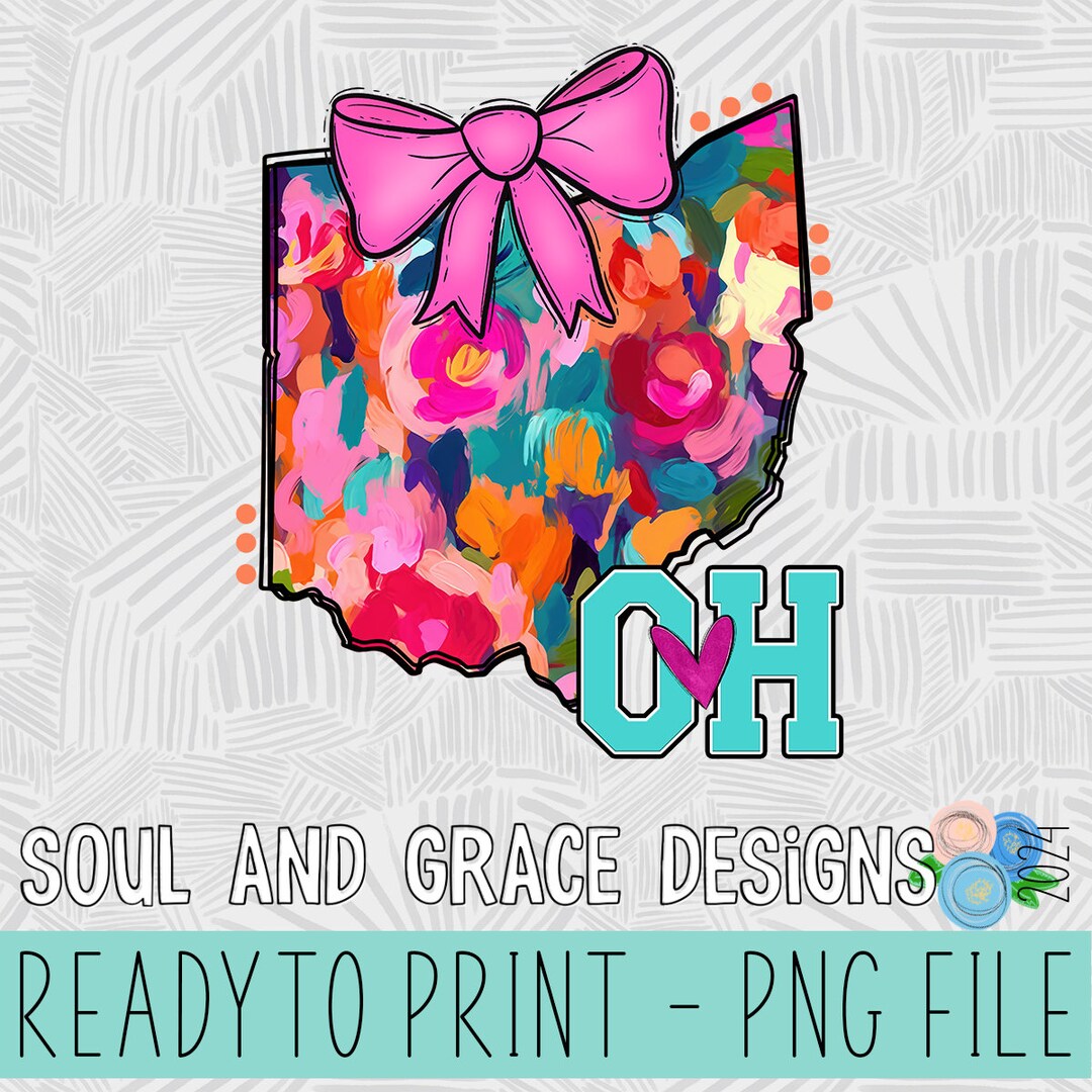 Watercolor Floral Ohio Png for Stickers DIGITAL DOWNLOAD, Pink Bow Ohio ...