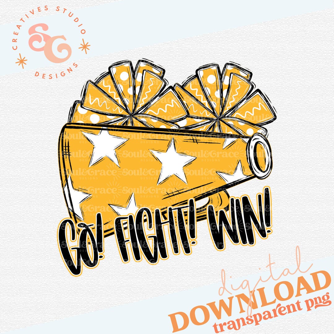 Go Fight Win YELLOW Cheer Pom Poms Png for Shirts INSTANT DOWNLOAD ...